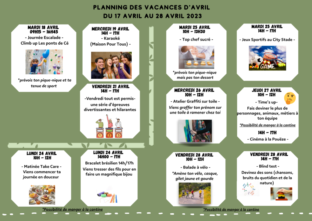 Planning activités vacances – Association Familles rurales – La Pouëze Planning activités vacances – Association Familles rurales – La Pouëze