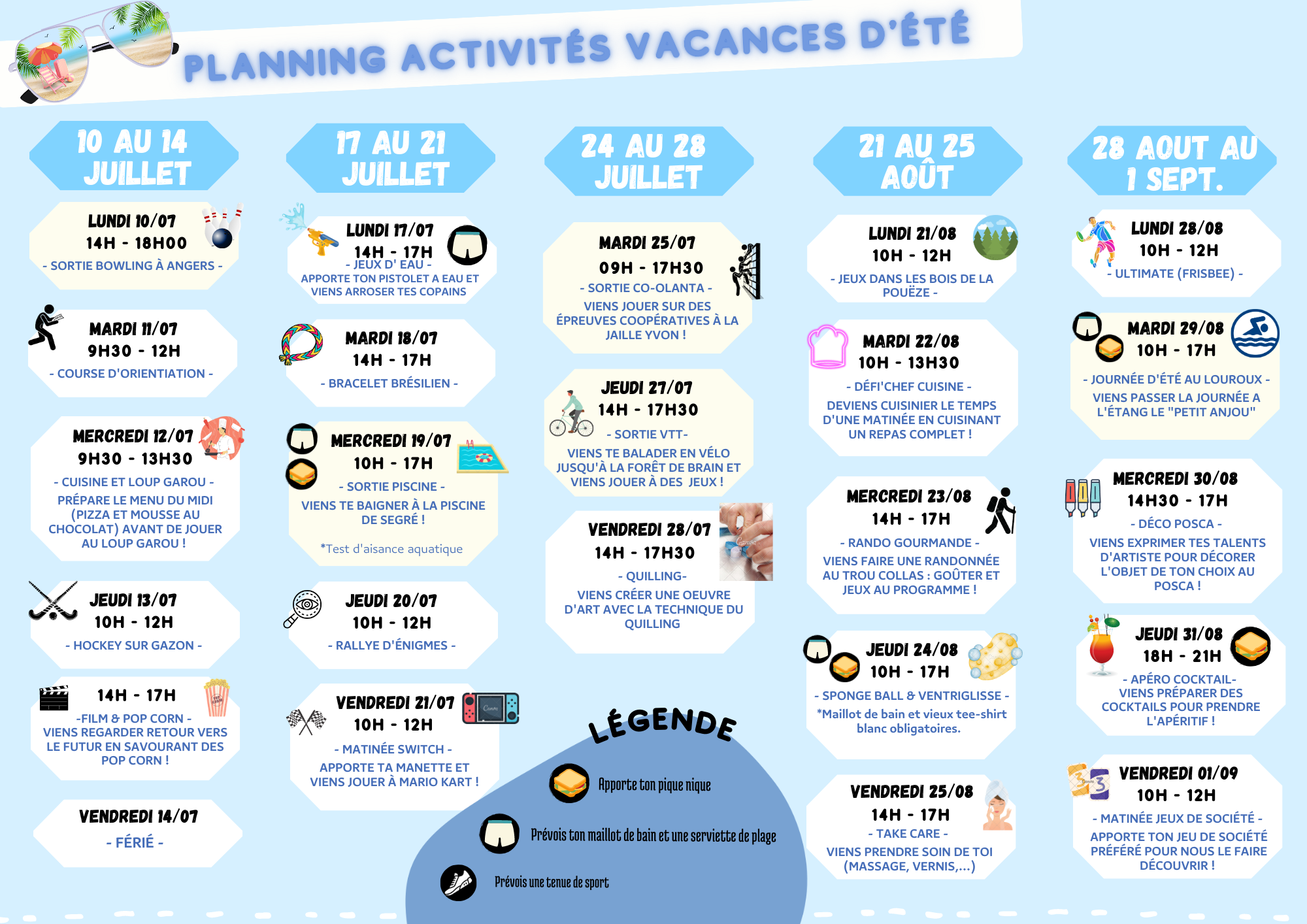 Planning activités vacances